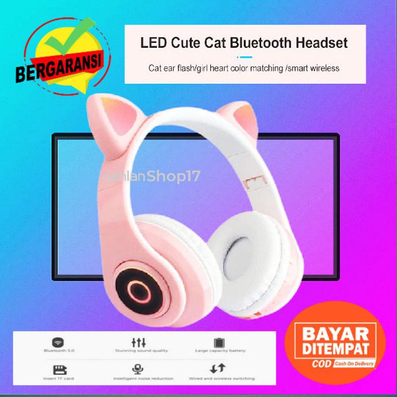 Jual HEADSET BLUETOOTH HEADPHONE TELINGA KUCING PINK CUTE CAT EAR ...