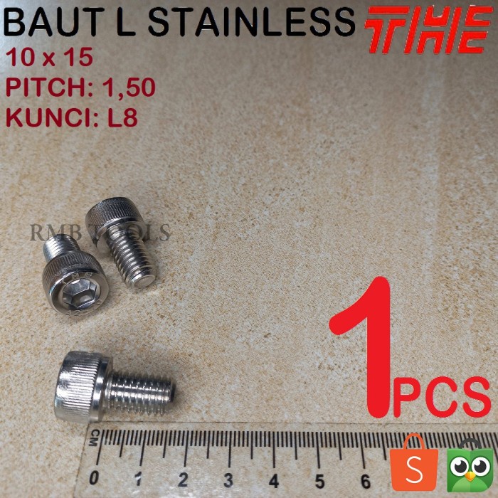 Jual BAUT L M10 x 15 CAP SOCKET STAINLESS SUS 304 A2-70 PITCH 1.50 FT | Shopee Indonesia
