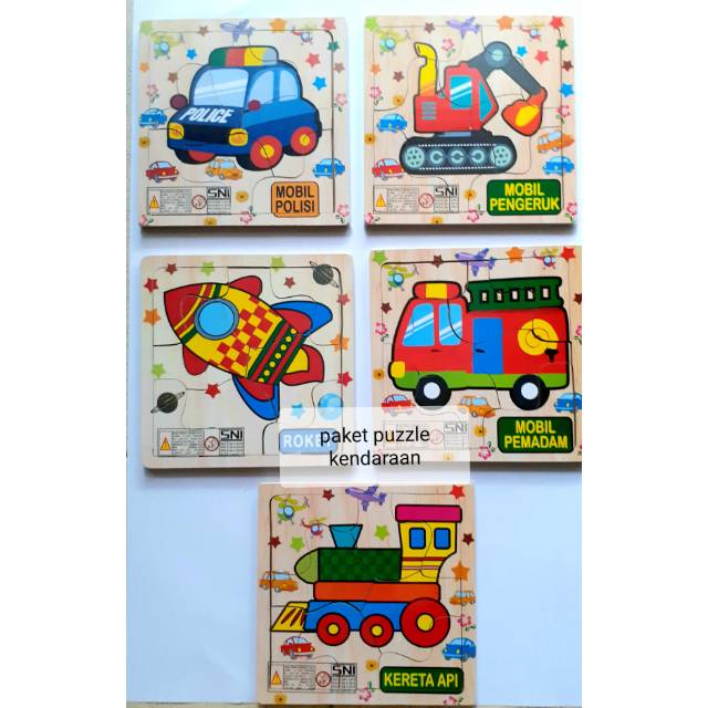Jual Paket Mainan Edukasi Kayu Gambar Kendaraan isi 5 Puzzle - Mainan ...