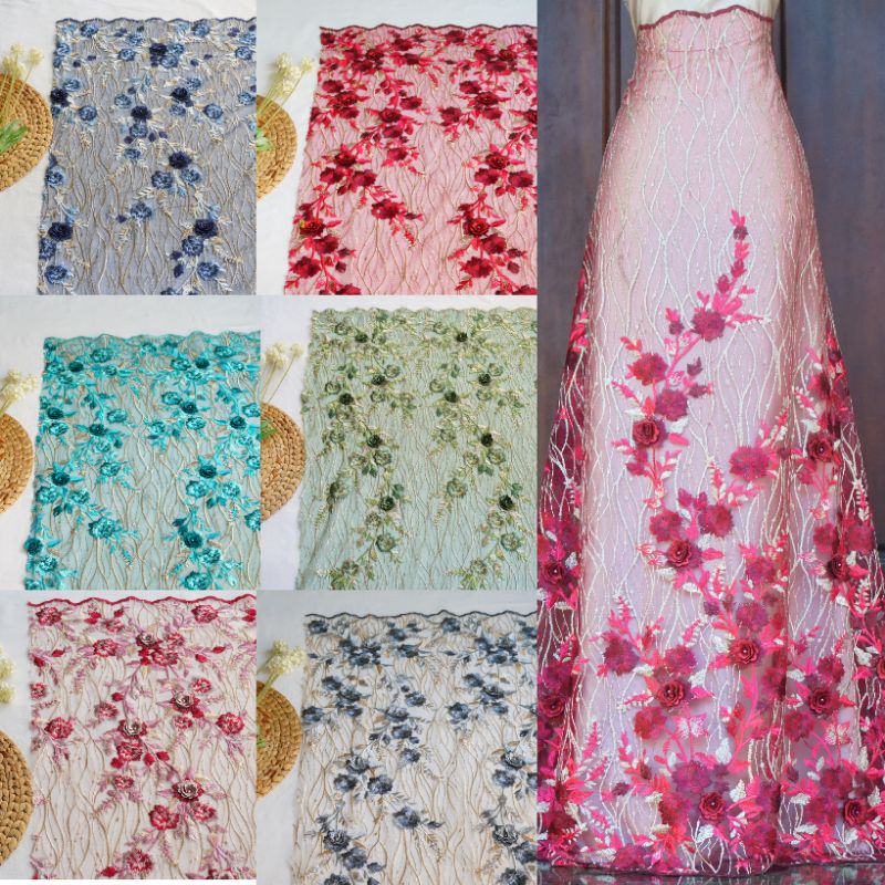 Jual Kain Tile Tulle Bunga 3D Kain Tile Bordir Kain Tulle Tile Bordir ...