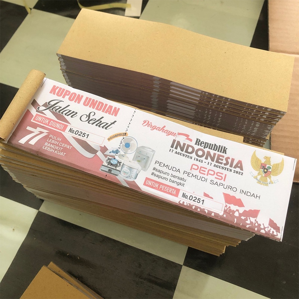 Jual cetak kupon jalan sehat undian voucher tiket 1250 lembar ukuran ...