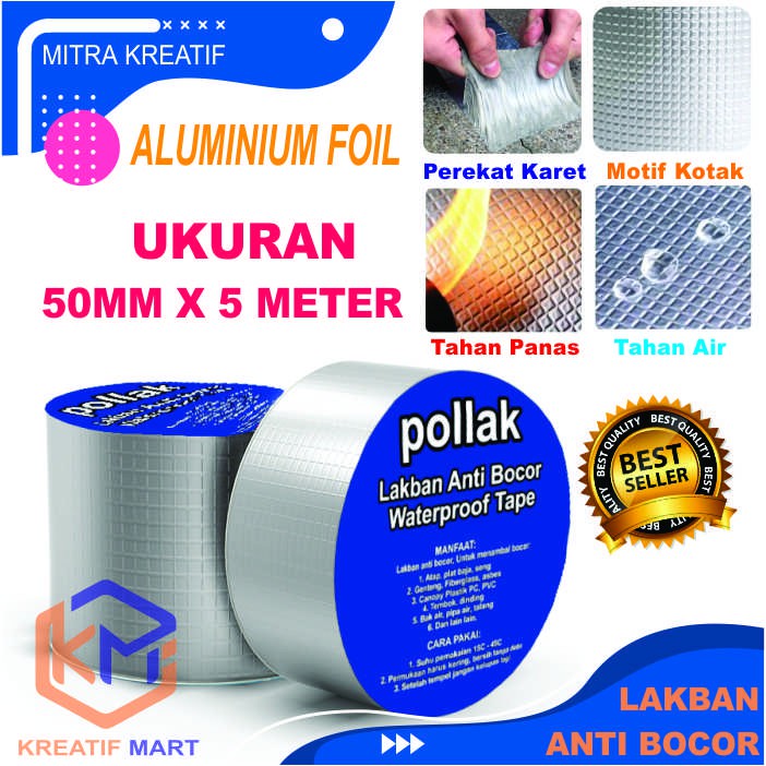 Jual Lakban Aluminium Foil Butyl Rubber Anti Bocor Waterproof Tape 50MM X 5METER Indonesia ...