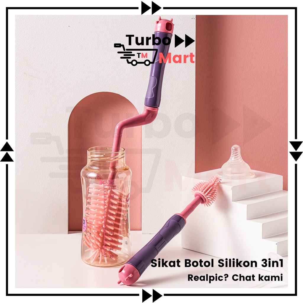 Jual [TM] Bottle Brush Siliicone Set 3 in 1 Sikat Botol Bayi Silikon / Sikat Botol Silikon 3 in ...