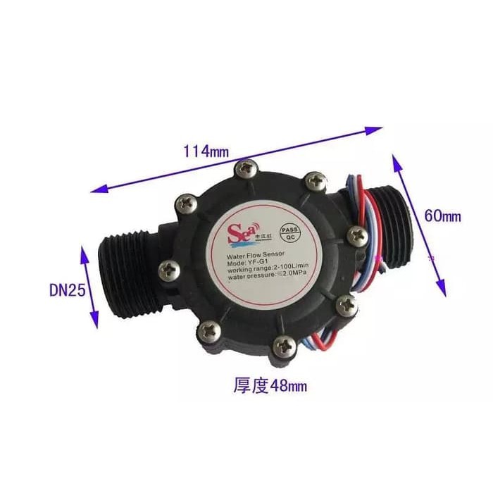 Jual DN25 1" YF-G1 Water Flow Sensor Turbine Hall Flowmeter 1inch 2~100L/M | Shopee Indonesia