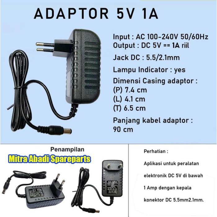 Jual ADAPTOR Adapter 5V 1A 5W / 5 Volt 1 Ampere 1000 mA 5 Watt | Shopee Indonesia