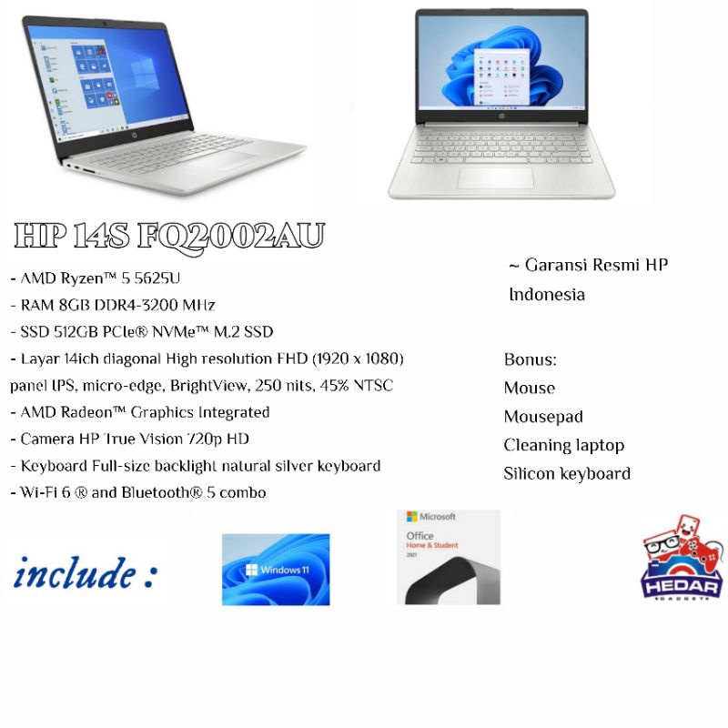 Jual HP 14S FQ2002AU Ryzen 5 5625U 8GB 512GB SSD AMD Radeon W11 OHS 14 ...