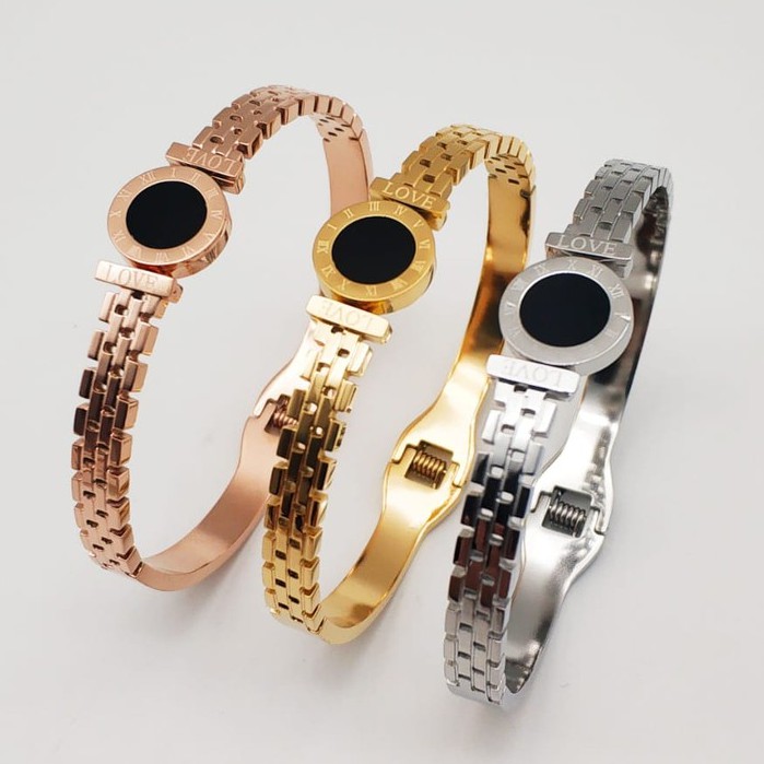 Jual Gelang Wanita Model Bulat Hitam Titanium premium Lapis Rose Gold ...