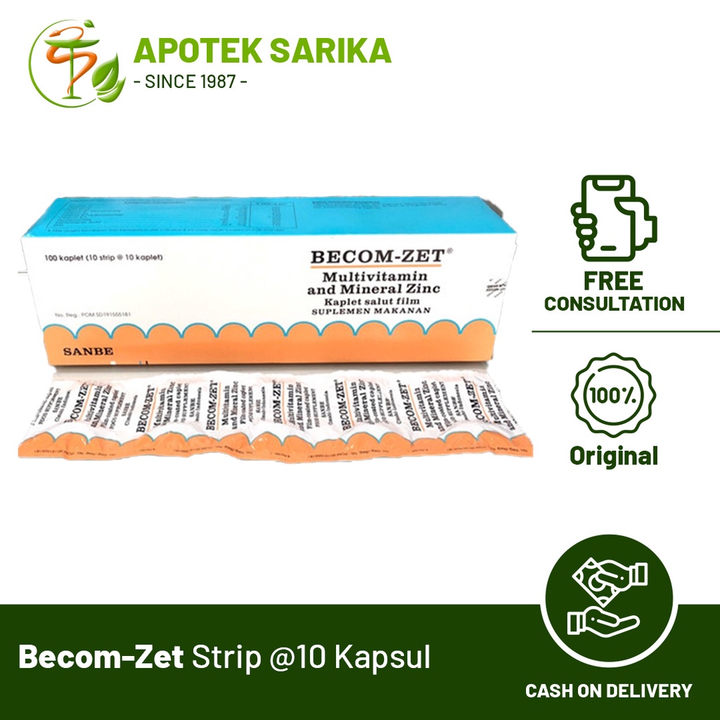 Jual Becom Zet Strip Isi 10 Tablet / Multivitamin / Vitamin C dan Zinc ...
