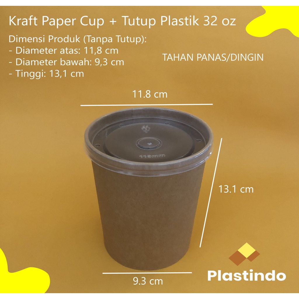Jual Kraft Paper Cup 32 oz + Tutup Plastik Isi 25 pcs | Brown Kraft Paper | Ice Cream Cup 1 ...