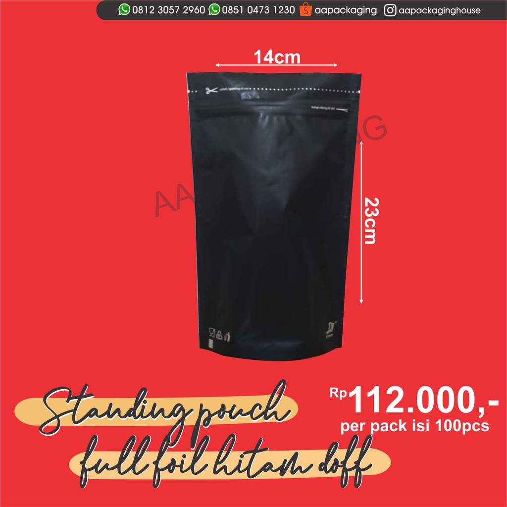 STANDING POUCH FULL FOIL HITAM 14 x 23 CM | Shopee Indonesia