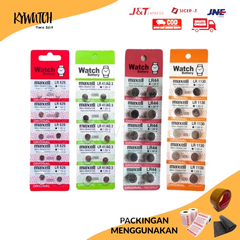 Jual Baterai/Batre Jam tangan MAXELL LR626/ AG3 / LR44 / LR1130 / LR41 1.55v (isi 10/ 1 PAPAN ...
