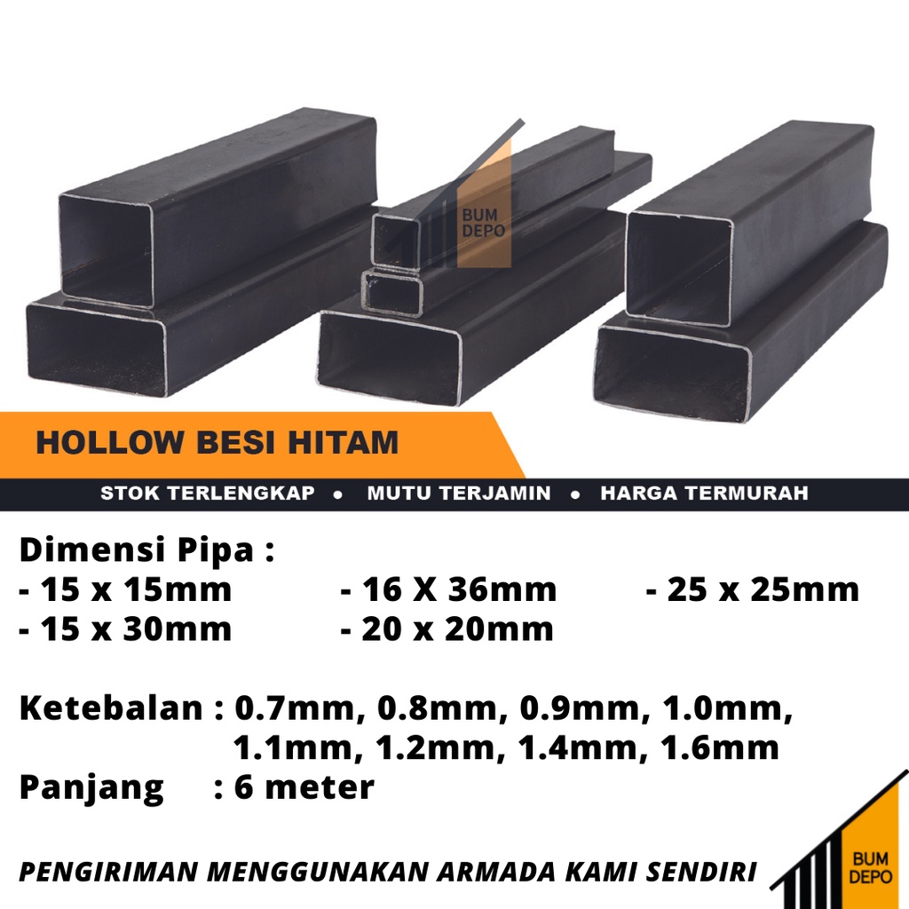 Jual HOLLOW BESI HITAM 15X15 15X30 16X36 20X20 25X25 30X30 36X36 25X50