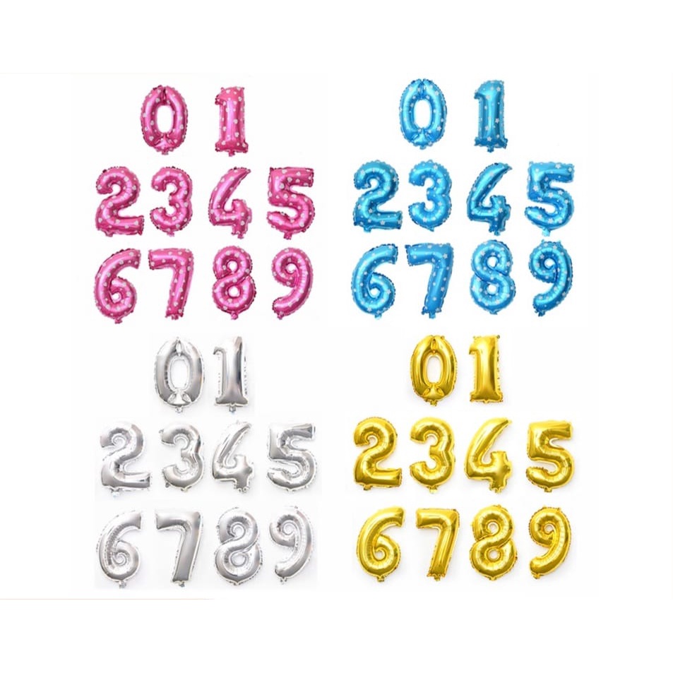 Jual Balon foil angka 0-9 40cm warna Silver, Gold, Pink dan Biru (1pcs ...