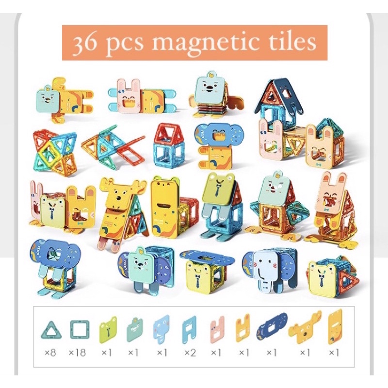 Jual Magnetic tiles animal (36pcs) | Shopee Indonesia