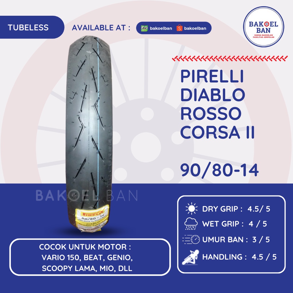 Jual BAN MOTOR PIRELLI DIABLO ROSSO CORSA II 90/80-14 soft compound ...