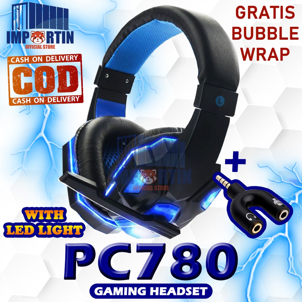 Jual HEADSET GAMING WIRED PC780 LED LIGHT LAMPU HEADPHONE GAMING BUAT HP 3D STEREO SURROUND BASS ...