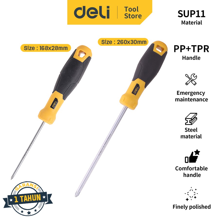 Jual Deli Phillips Screwdriver/Obeng Plus 6 inch PH1/PH2 Tip Magnetik ...