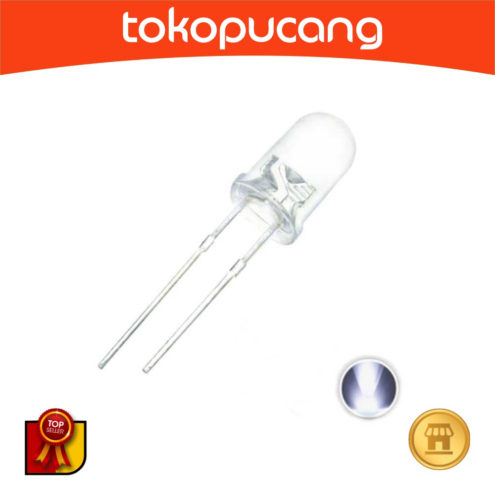 Jual LAMPU LED 5MM PUTIH 100PCS TRANSPARAN SUPER BRIGHT WHITE DIFFUSED ...