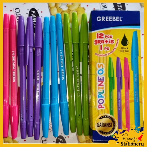 Jual Pena / Ballpoint Popline by GREEBEL Body Warna Warni Tinta Hitam 0 ...