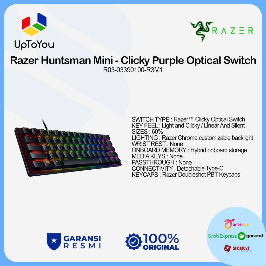 Jual Razer Huntsman Mini 60% - Clicky Purple Optical Switch | Shopee ...