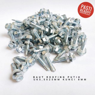 Jual Baut roofing putih 100pc body 5mm/kepala baut 8mm | Shopee Indonesia