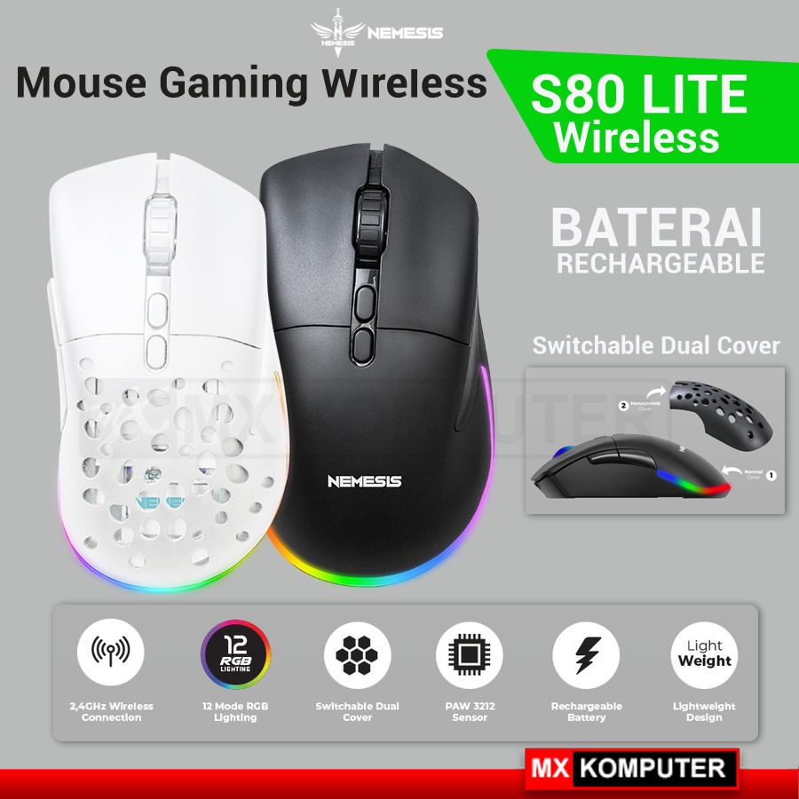 Jual Mouse NYK S80 Lite Wireless Gaming Mouse Nemesis Blackmoon | Shopee Indonesia