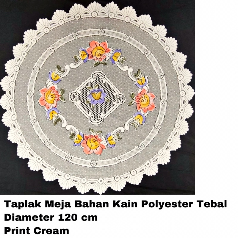 Jual Taplak Meja Tebal Premium Uk RD 120 cm Warna Print Cream Bahan ...