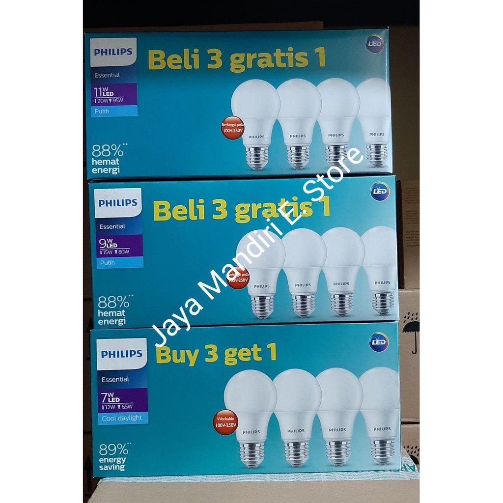 Jual Paket Lampu LED Philips Essential 3w 5w 7w 9w 11w 13w Essensial 3 5 7 9 11 13 W Watt ...