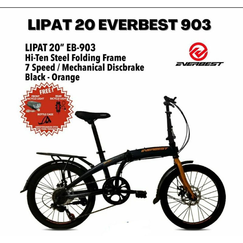 Jual Sepeda Lipat 20 inch Everbest EB 903 7 Speed By Pacific - Black Orange | Shopee Indonesia