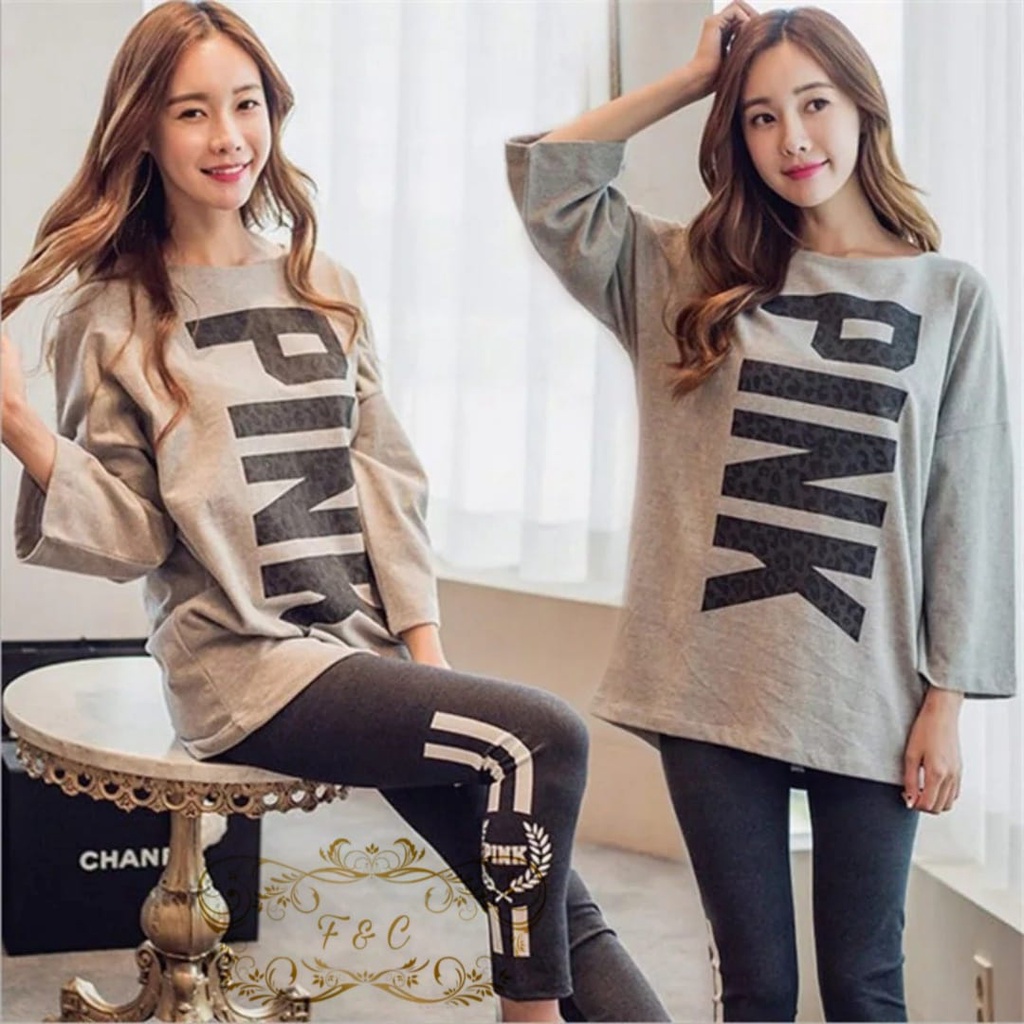 Jual Baju one set lysa lengan panjang st pink | Shopee Indonesia