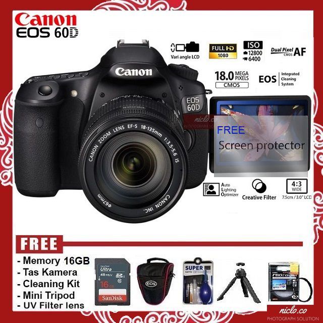 Jual [NEW] KAMERA CANON EOS 60D + LENSA KIT 18-55MM IS - GARANSI 1 ...