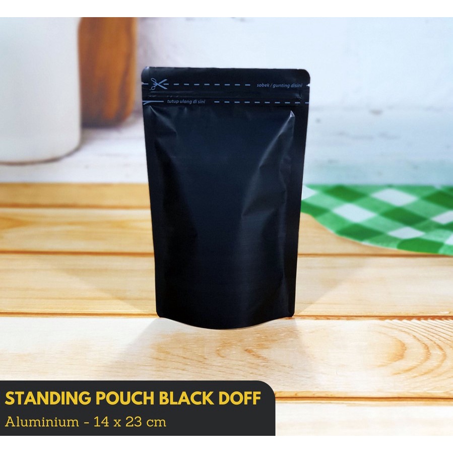 Jual Kantong Aluminium Black Hitam Doff Klip Standing Pouch Zipper ...