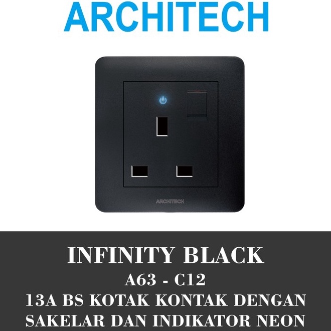 Jual ARCHITECH INFINITY BLACK A63-C12 Stop Kontak - Colokan AC | Shopee Indonesia