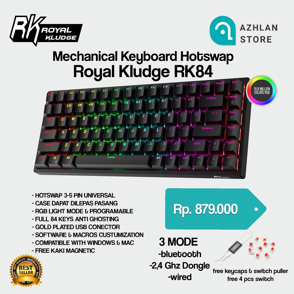 Jual Royal Kludge RK84 mechanical keyboard wireless hotswapable RGB ...