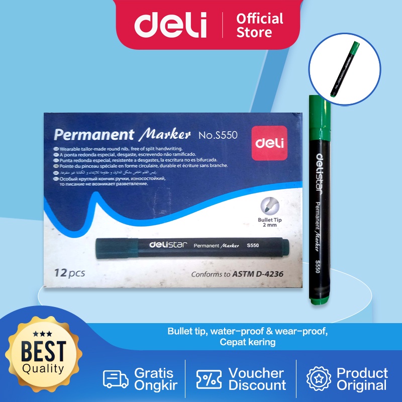 Jual Deli Permanent Marker / Spidol Permanen Hijau Warna Cerah ES550A ...