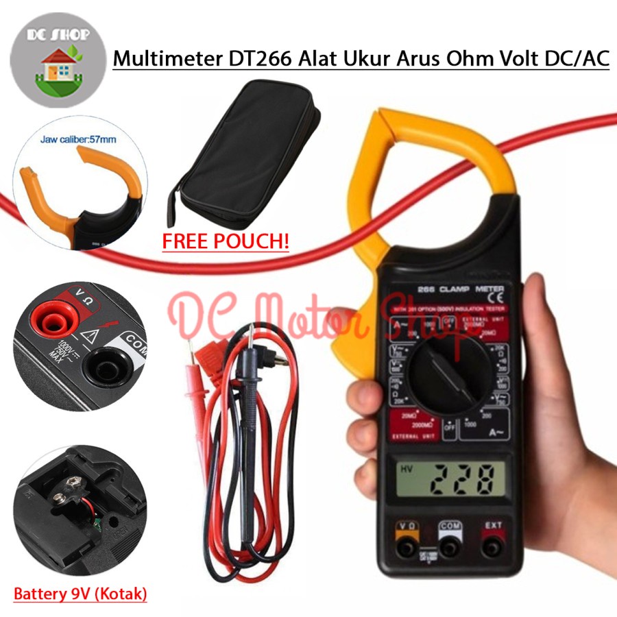 Jual Digital Clamp Multimeter DT266 Tang Ampere / Arus Ohm Volt Meter AC DC | Shopee Indonesia