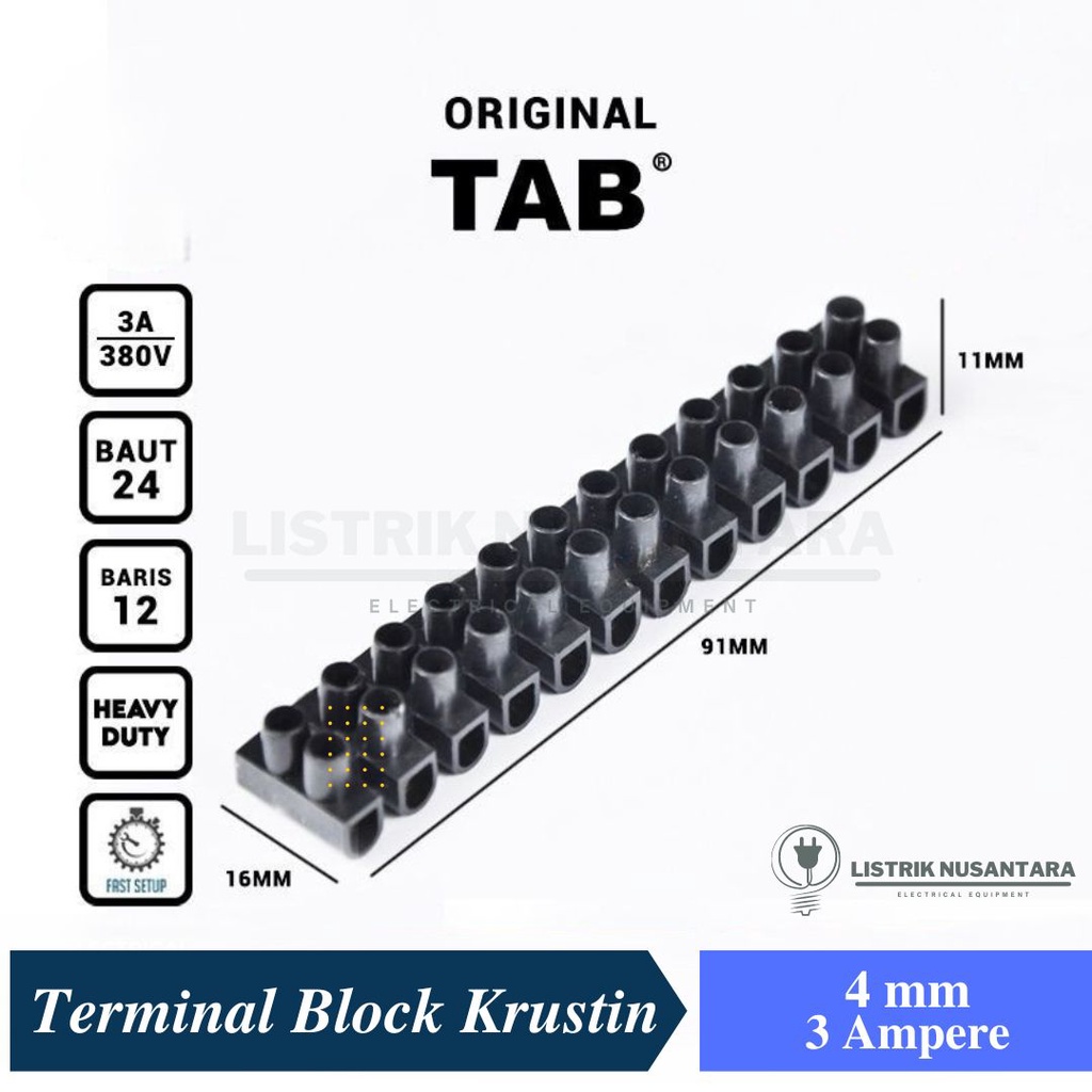 Jual Terminal Block Krustin 3 Ampere - 60 Ampere Warna Hitam Merek TAB ...