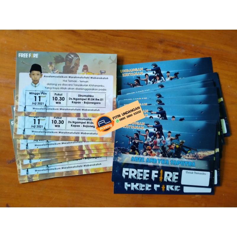 Jual undangan khitan / ultah tema Free Fire free foto Bolak Balik ...