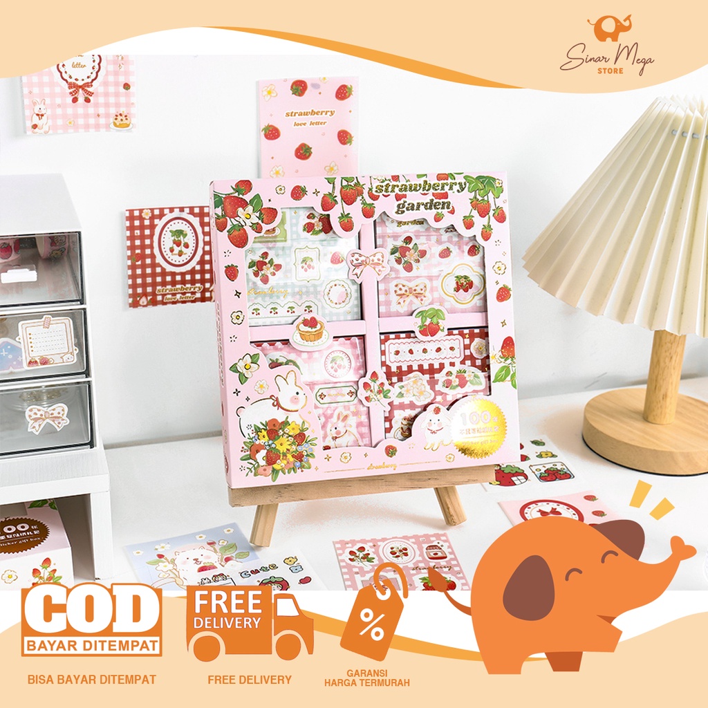 Jual 100 Lembar Stiker Strawberry Garden Deco Stickers Collection Box ...