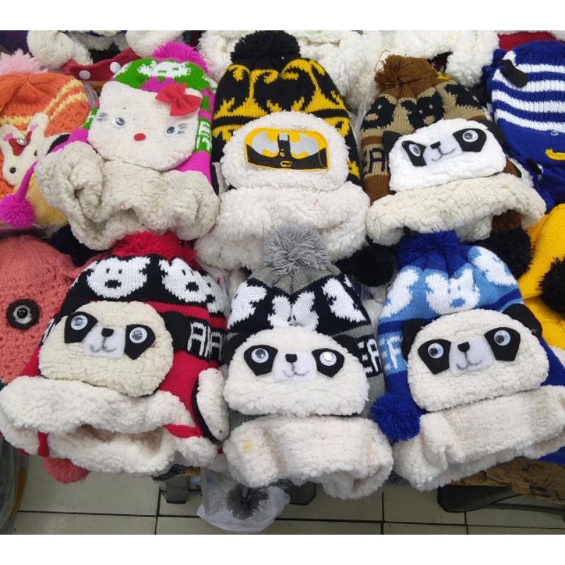 Jual Topi Kupluk BABY IMPOR Karakter Panda bermacam warna pompom kupluk ...