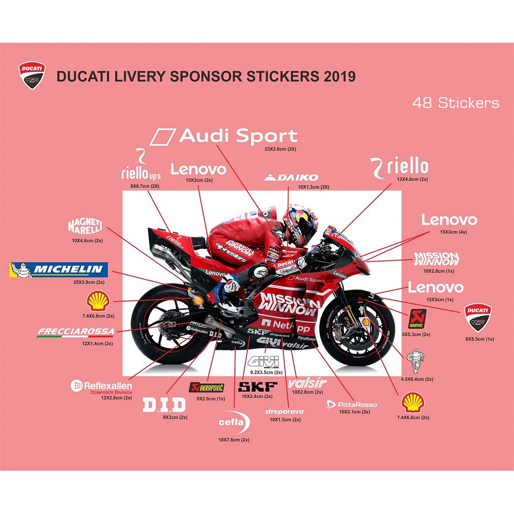 Jual Sticker Stiker Sponsor Ducati Motogp Livery 2019 2020 | Shopee ...