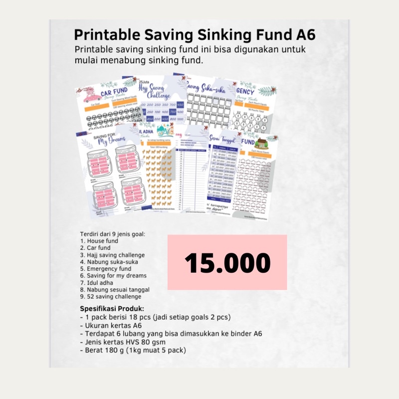 Jual printed sinking fund a6 / isi binder sinking fund a6 / loose paper ... Jual printed sinking fund a6 / isi binder sinking fund a6 / loose paper ...