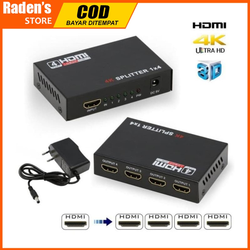 Jual COD - 4 Port HDMI Splitter 1 In 4 Out Hub Split Repeater Amplifier ...