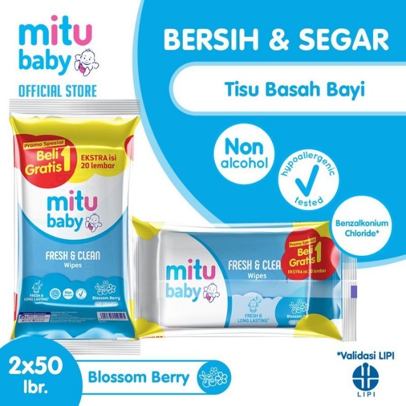 Jual Mitu Baby Wipes Buy 1 Get 1 (2*50 lembar) | Shopee Indonesia