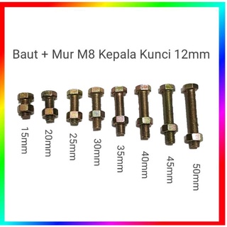 Jual MUR BAUT UKURAN M8 x 25MM KUNING (HARGA SATUAN)- BAUT MUR M8x25- BAUT KUNING M8x25- BAUT ...