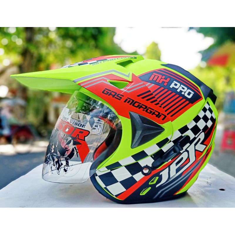 Jual HELM SEMICROSS JPR YELLOW FLUO | Shopee Indonesia