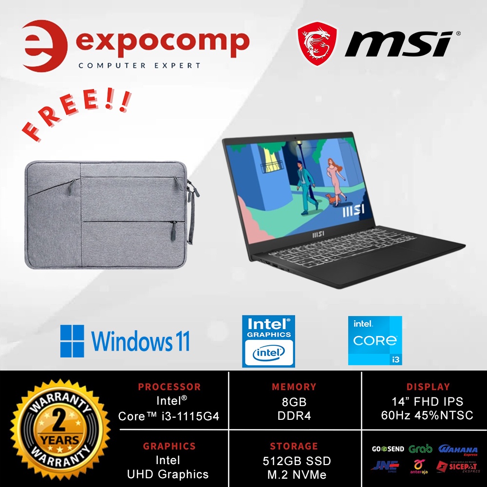 Jual MSI MODERN 14 9S7-14J312-005 BLACK CORE i3-1115G4 | Shopee Indonesia