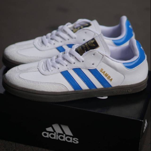 Jual ADIDAS SAMBA WHITE BLUE -PREMIUM ORIGINAL- -MADE IN VIETNAM ...