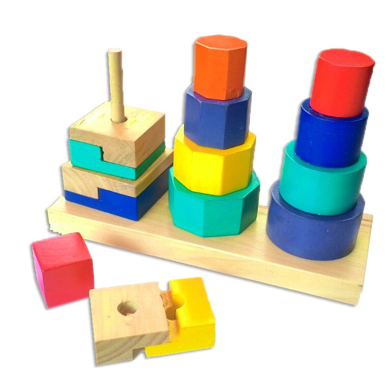 Jual MAinan kayu anak edukatif edukasi balok warna menara susun 3 ...