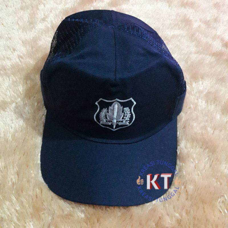 Jual topi satpam/security biru dongker/topi logo bordir satpam larici ...